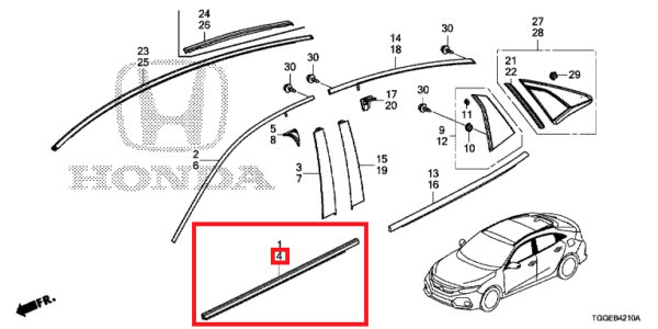 Honda Civic 2017-2021 Nearside Front Door Molding | Honda Direct Parts