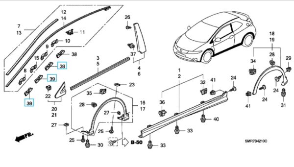 Honda Civic 2006-2011 Roof Moulding T-Clip B | Honda Direct Parts