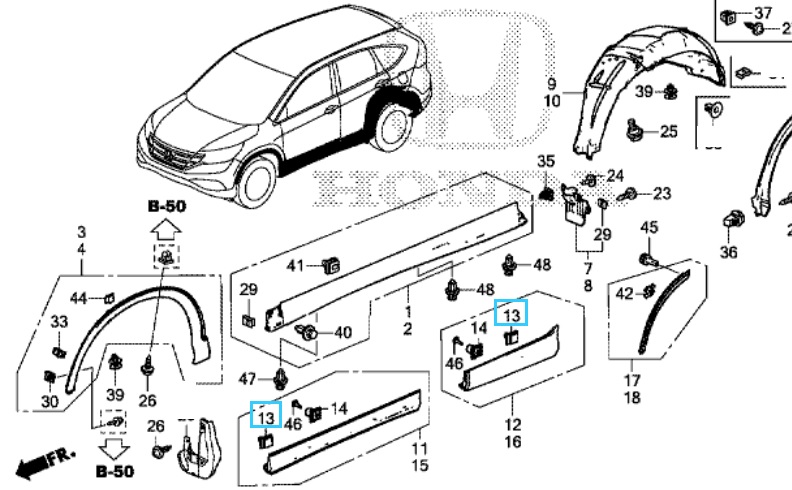 Honda CR-V 2013-2018 Lower Door Moulding Clip | Honda Direct Parts