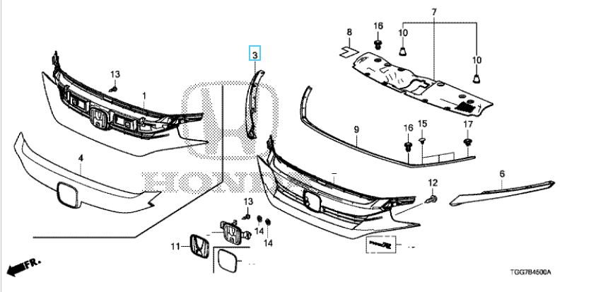 Honda Civic 2017-2019 Offside Grille Extension | Honda Direct Parts