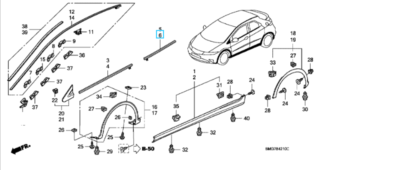 Honda Civic 5 Door 2006-2011 NSR Door Scraper Moulding | Honda Direct Parts