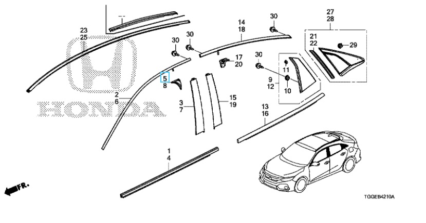 Honda Civic 2017-2021 OSF Window Corner Garnish | Honda Direct Parts